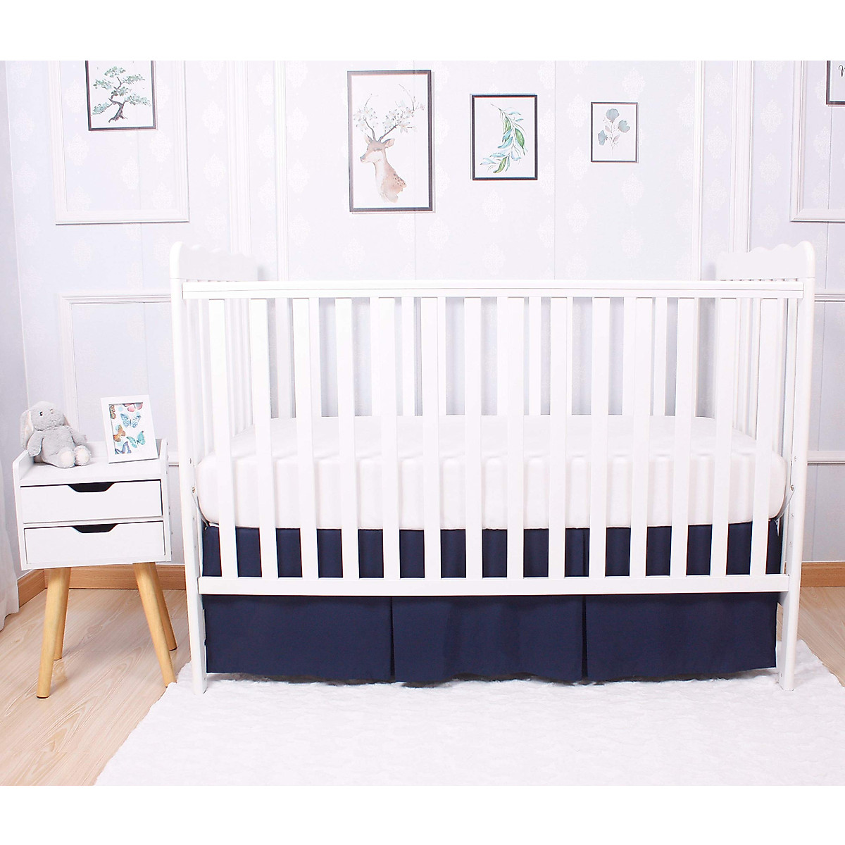 CaSaJa Classic Microfiber Crib Skirt with 2 Sides Pleated, Soft Breathable Dust Ruffle Fits Standard Crib and Toddler Bed, Navy Blue Color for Boys, 14 inches Drop, Navy