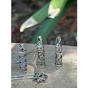 Alef Bet by Paula Mezuzah Shema Israel Hebrew Prayer Necklace Sterling Silver Men and Women on Adjustable Chain with Prayer Inside For Bar Mitzvah, Birthday Presents and Holiday Gifts