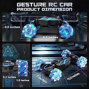 BEZGAR Remote Control Car - Gesture RC Car with Lighting, Sound & Smoke Effects, 2.4Ghz Hand Controlled RC Stunt Car for Kids, Indoor/Outdoor Rechargeable Toy Cars Birthday Gifts for Boys & Girls-Blue