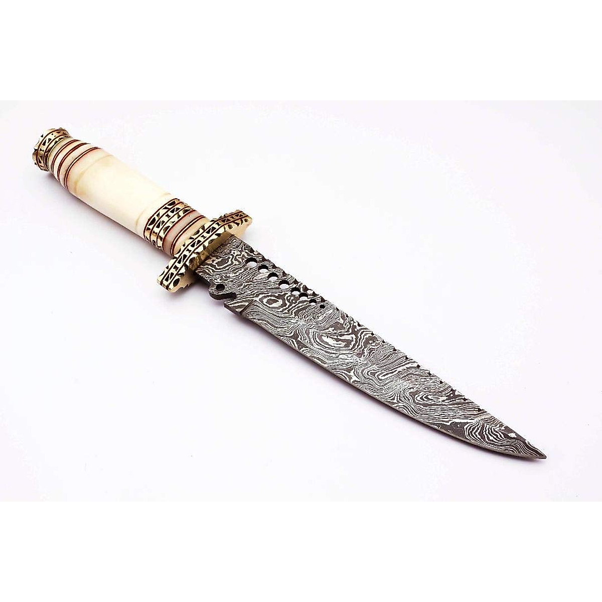 Handmade Damascus Steel Knife - Damascus Steel 14” Inches Knife - Hunting Knife - Camel Bone Brass Spicer Handle – Outdoor Camping Survival Knife - Beautiful Knife - Camel Bone Brass