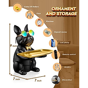 Bwytbwy French Bulldog Statue,Resin Bulldog Key Tray for Entryway Decor, Key Holder Organizer for Entryway Table, French Bulldog Gifts Black