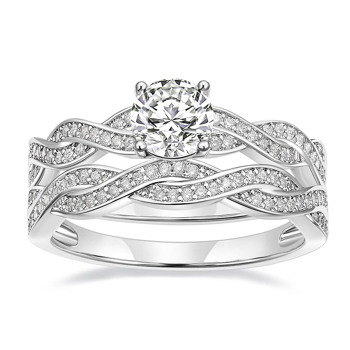TIGRADE 1CT Wedding Band for Women CZ Bridal Ring Sets Cubic Zirconia Engagement Ring Twisted Unlimited Set Size 4-12,Size 8