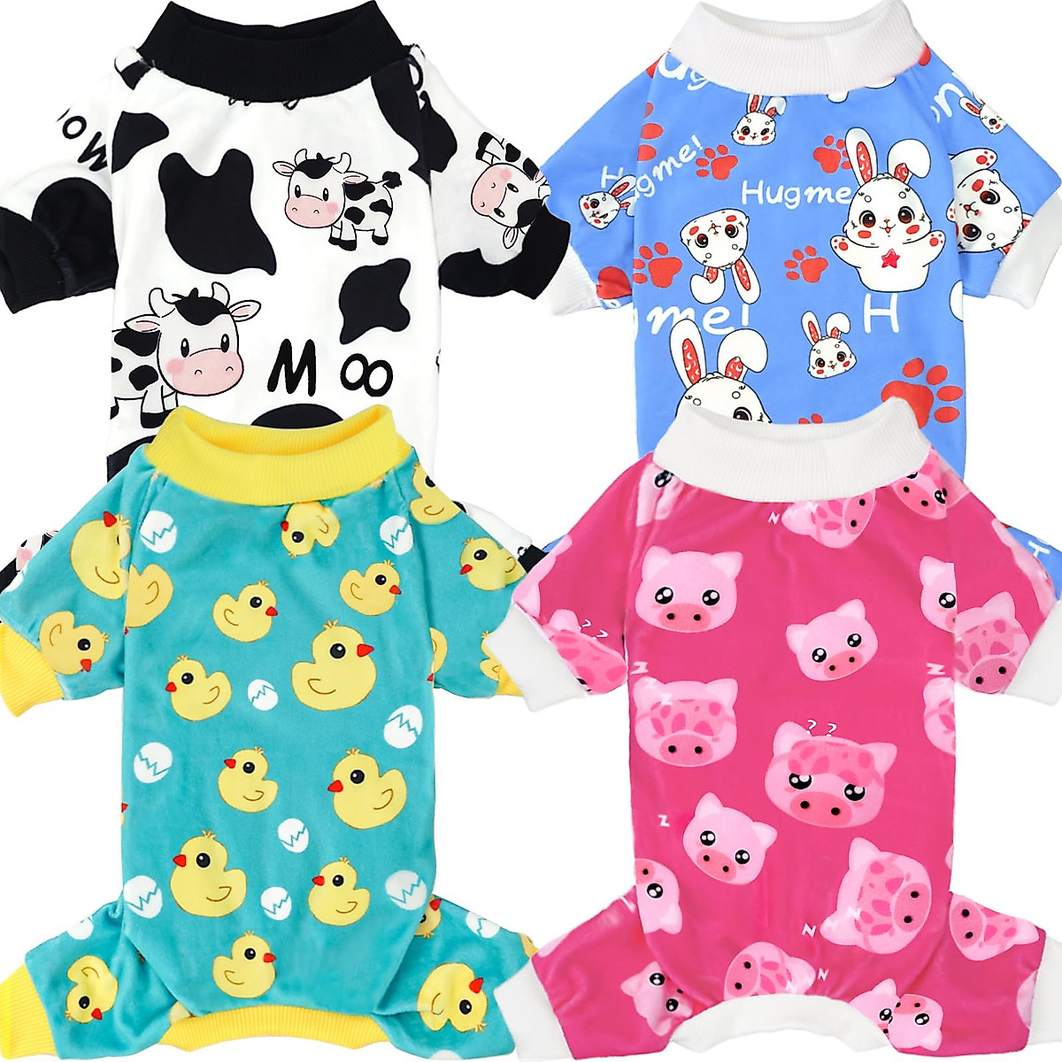 XPUDAC 4 Piece Dog Pajamas for Small Dogs Pjs Clothes Puppy Onesies Outfits for Doggie Christmas Shirts Sleeper for Pet Cats Jammies-XS