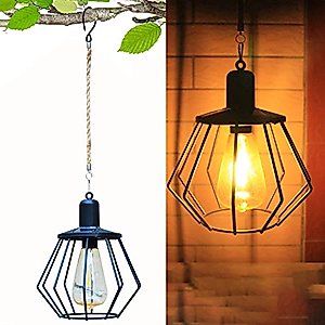 nanzhujin Solar Lanterns Outdoor Hanging Metal Vintage Lantern Warm White Solar Lights lamp Waterproof Edison Bulb Design for Pathway Garden Patio Yard Tree Decoration(Diamond)
