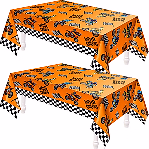 Dirt Bike Birthday Party Decorations Tablecloths Motorcycle Table Covers Dirt Bike Theme Table Covers Checkered Racing Baby Shower Party Favor Party Supplies(2 Pieces)