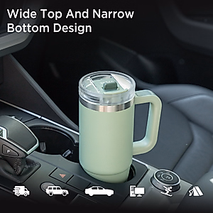 TYESO 30 oz Tumbler with Handle, Straw and Lid - Leak Resistant Insulated Stainless Steel Water Bottle, Car Cup Holder Friendly Travel Coffee Mug Green - Gifts for Men & Women