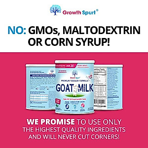 Goat Milk Toddler Formula – Growth Spurt Powdered Goat's Milk Toddler Formula – Lactoferrin, 2'-FL HMO, Prebiotics, Probiotics, Iron, DHA & ARA, Methylfolate, Immune Support, Non GMO Infant Baby Transition Weaning