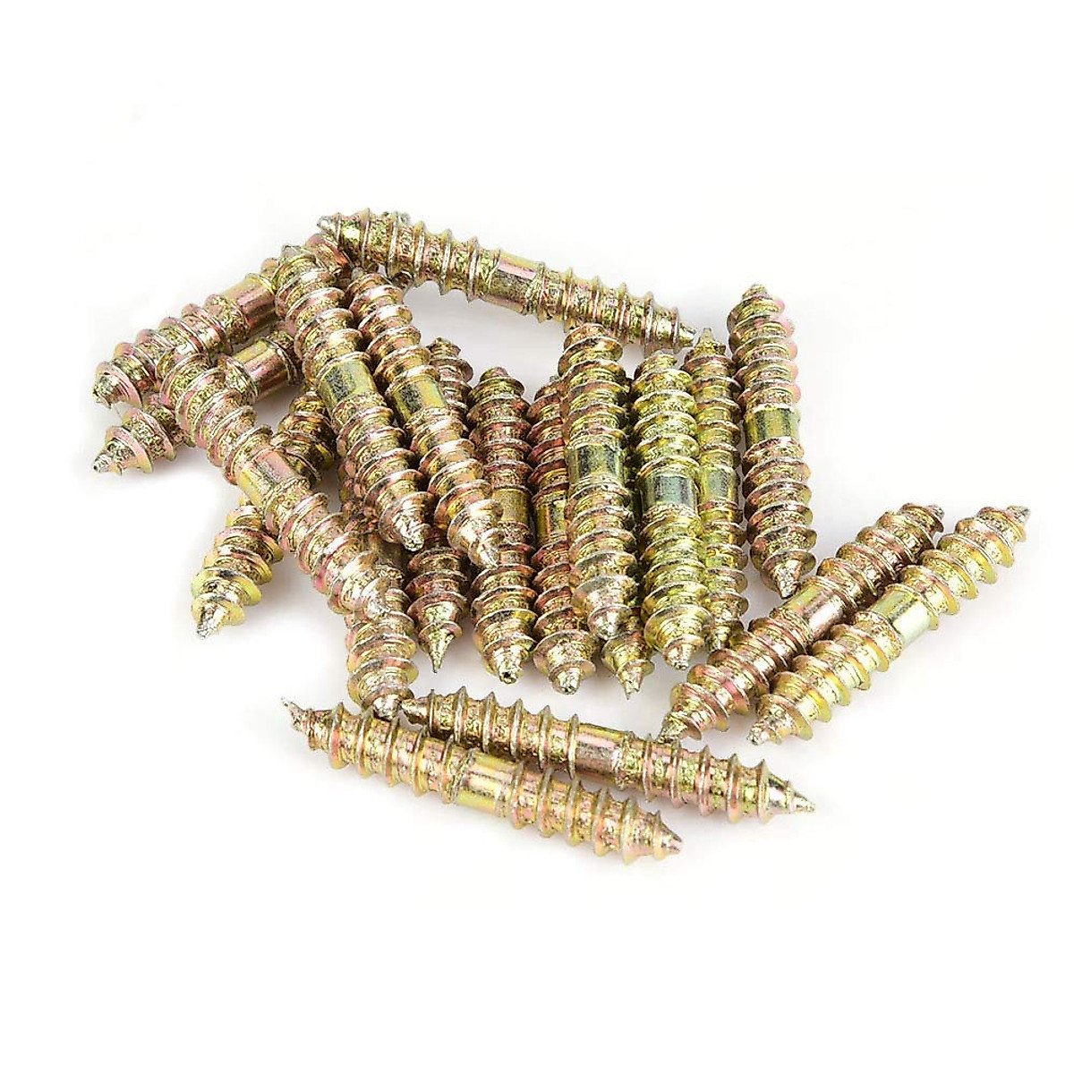 20Pcs Dowel Screw, 5x30mm Zinc Plating Double Head Pointed Tail Self-Tapping Positioning Screws, Wood Furniture Connector for Home Handmade Repair Installation