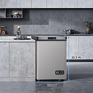 LifePlus Chest Freezer, 3.8 Cu Ft Compact Deep Freezer With Fast Cooling & Convenient Pulley, Perfect for Kitchen Apartment Office, Small Freezer With Low Noise & Energy Saving, Grey