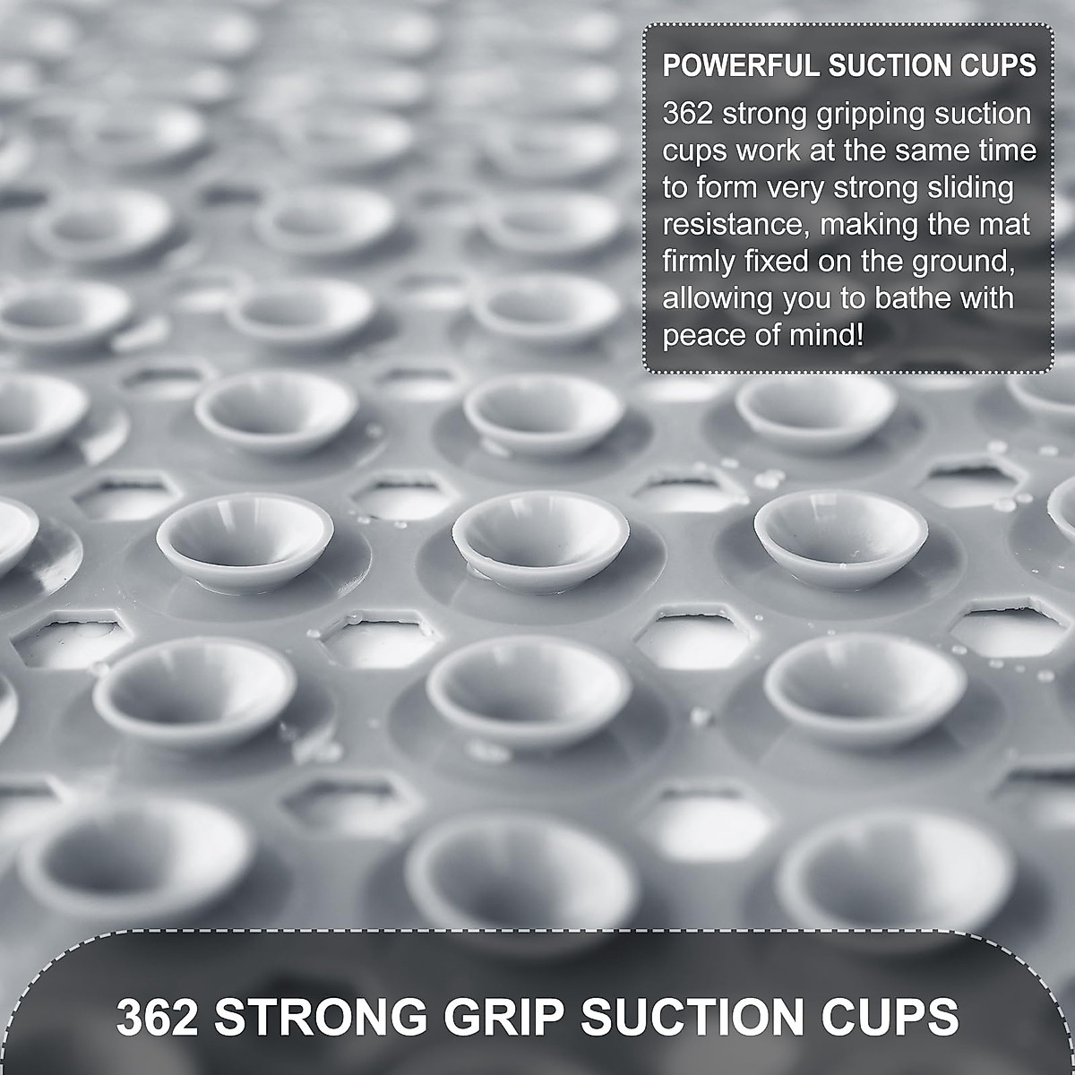 TEESHLY Bath Tub and Shower Mats, Non-Slip 40 x 16 Inch Extra Long Bath Mat, Machine Washable Bathtub Mat with Drain Holes, Suction Cups for Bathroom, Gray