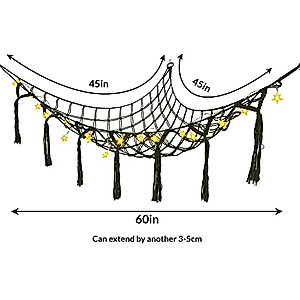 Stuffed Animal Net or Hammock Jumbo - with Warm White LED String Star Lights, Wall Hooks- Stuffed Animal Hammock - Squishmallow Net - Corner Net for Stuffed Animals for Wall - (X-Large - Army Green)