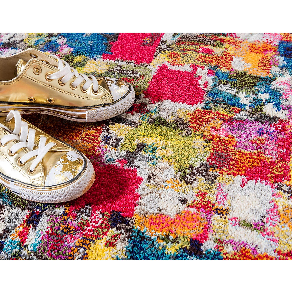 Unique Loom Estrella Collection Abstract, Bright Colors, Distressed, Modern Area Rug, 8 ft x 8 ft, Multi/Beige