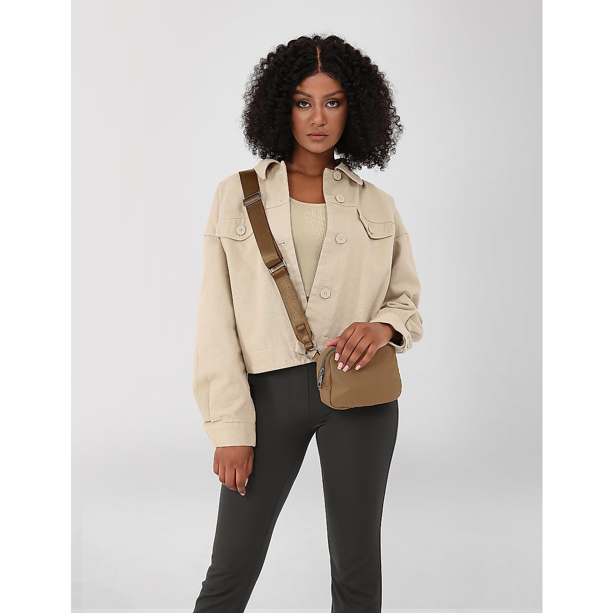 ODODOS Crossbody Bag with Adjustable Strap Small Shoulder Pouch for Workout Running Traveling Hiking, Caramel