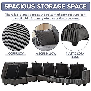 6 Seater Oversized Free Combination Convertible Modular Sectional Sofa, U / L Shaped Extra Large Corduroy Reversible Sleeper Corner Couch with Storage and Movable Ottomans for Living Room Apartment