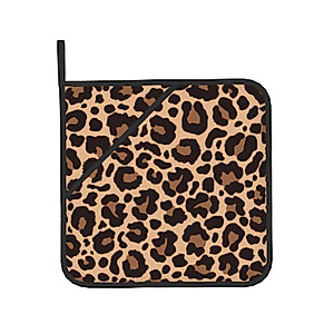Leopard Print Oven Mitts and Pot Holders Sets,Non-Slip Heat Resistant Oven Gloves for Grilling Baking Cooking Kitchen Housewarming Gift