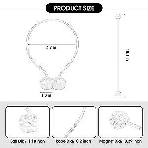 XIOTOTIEMPO Magnetic Curtain Tiebacks Biege 4 Pack, Curtain Tie Backs Holdbacks Holders Hooks Clip Buckles for Curtains Drapes, Curtain Ties for Home Bedroom Office Decorative Curtain(White)