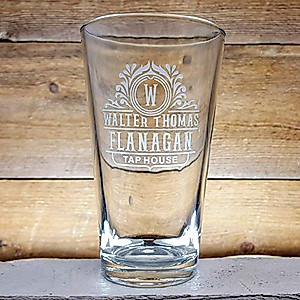 Personalized Pint Beer Glasses 2 x with Etched Vintage Text Logo Design, Set of 2