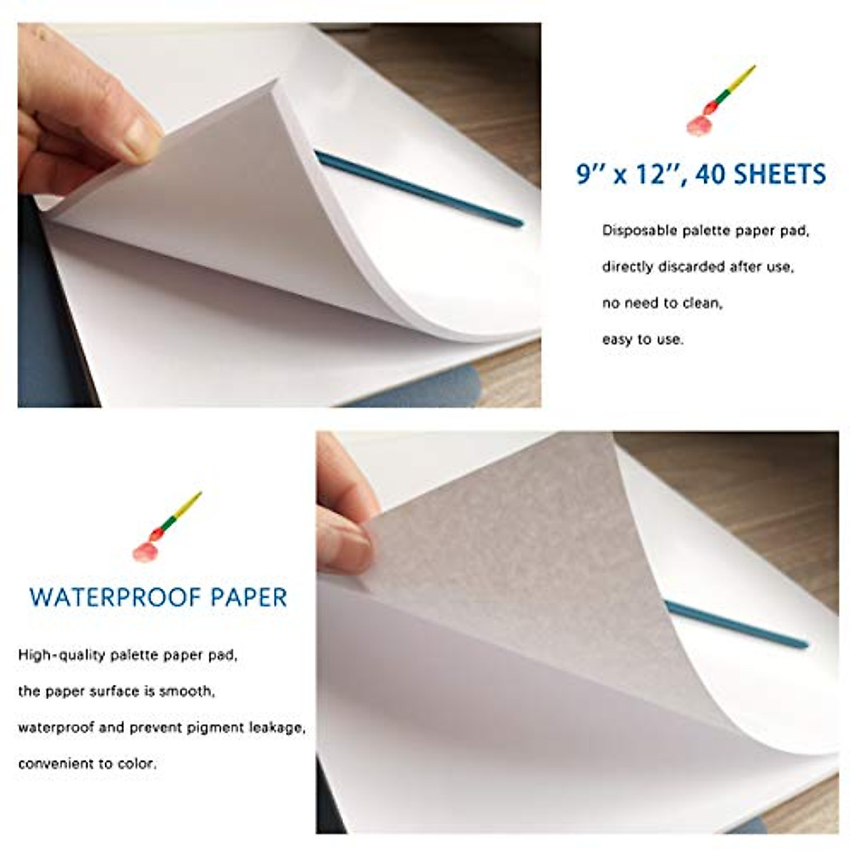 EBIVEN Disposable Palette Pad Coated Paper for Oil Paints Mixing, 9'' x 12'', Pack of 40 Sheets (9" x 12"(40 Sheets))