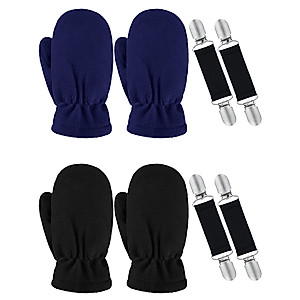 Hotop 2 Pairs Toddler Baby Winter Mittens Kids Fleece Warm Easy on Mittens with Glove Clips for Baby Boy Girl
