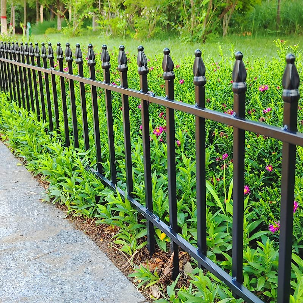 Thealyn Metal Decorative Garden Fence 22" Wide x 18" High (5 Panels, Total Length 9.17 feet), Metal Border Folding Fence, Landscape Fencing for Flower Bed, Yard, Animal Barrier (Black)
