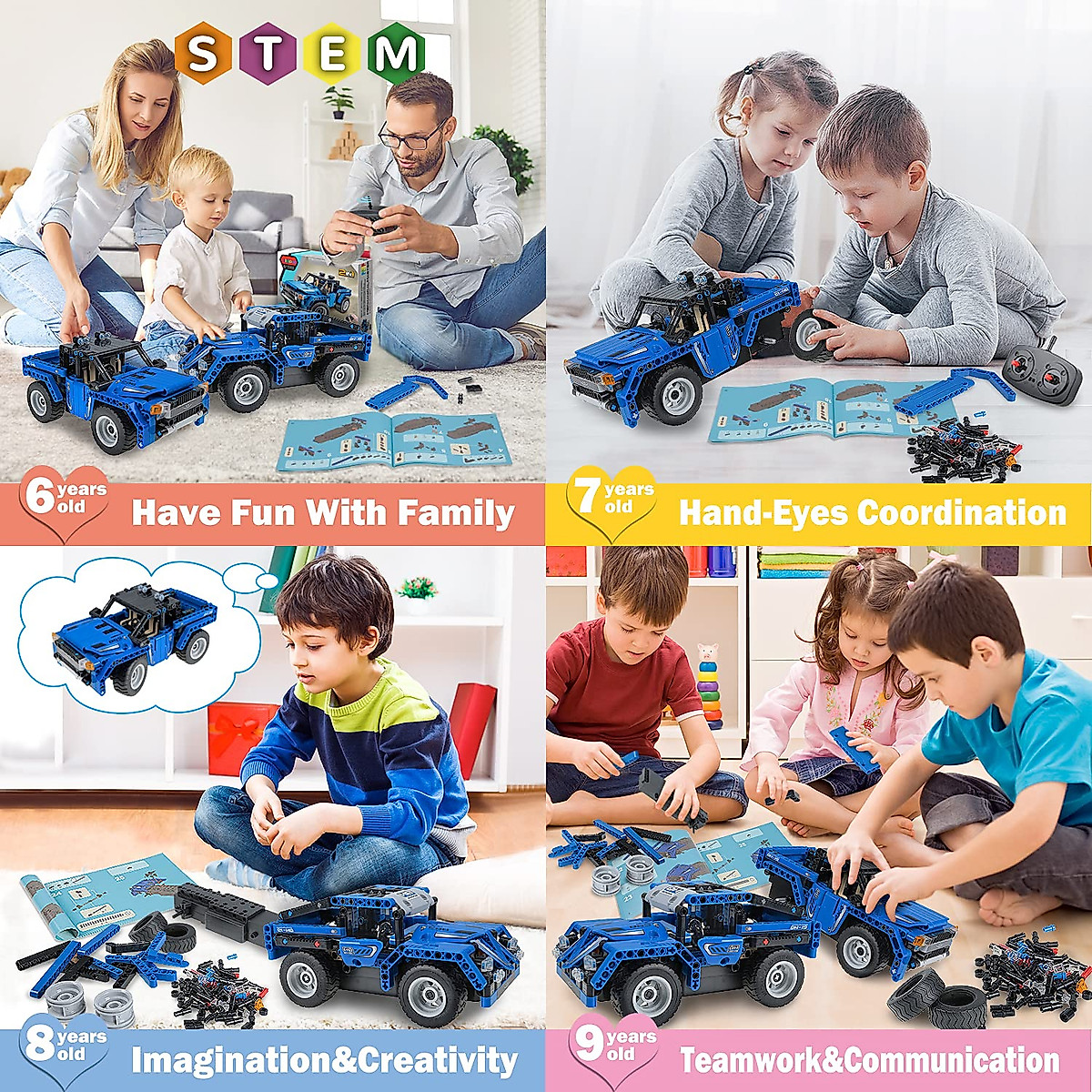 Kidpal STEM Building Toys for 6-12 Year Old Boys, 2-in-1 Technic Remote Control Car Building Kits for Kids 8-12, Erector Set Pickup Truck Build Set Model for 6 7 8 9 11 12+ Years Old Boys Girls