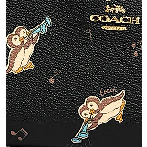 COACH Womens Slim Wallet In Leather (Penguin Print- Gold/Black Multi)