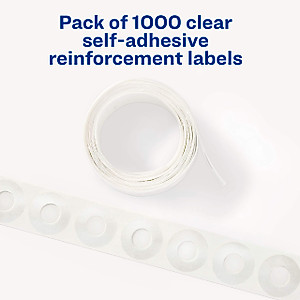 Avery Self-Adhesive Hole Reinforcement Stickers, 1/4" Diameter Hole Punch Reinforcement Labels, Clear, Non-Printable, 1,000 Labels Total (5722)