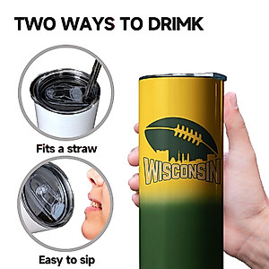 wisconsin Classic Stainless Steel Tumbler with Lid and Straw, City Football Fans Gifts,20oz Football Team Skinny Travel Mug Tumbler Cup Water Botter