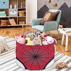 LLCXCSI Storage Baskets, Foldable Round Organizer Bins with Dual Handles Nursery Closet Shelf Storage Cube Box for Clothing, Books, Cosmetic, Toys, (Red Spider Web,19.4"x13.3")