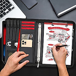 Portfolio Binder Organizer with Handle, 13.4 * 10 * 1.6 Inch Zippered Padfolio, Writing Pad Notepad Legal Size Detachable Business Folder Resume Interview Gift for Men Women (Gray)