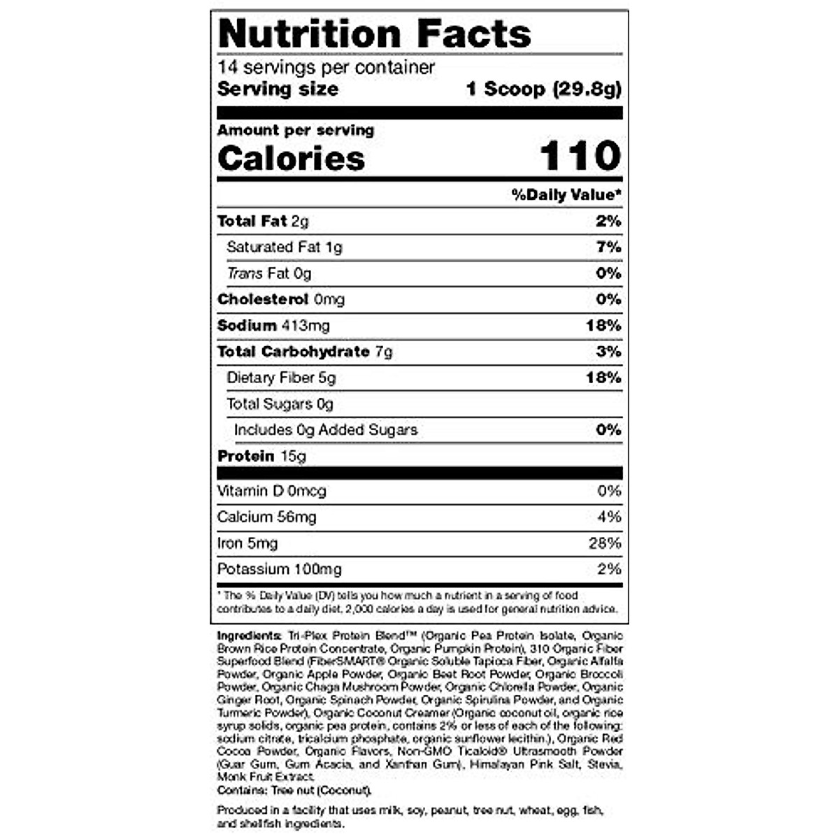 310 Nutrition - Vegan Organic Plant Powder and Meal Replacement Shake - Gluten, Dairy, and Soy Free - Keto and Paleo Friendly - 0 Grams of Sugar - Chocolate - 14 Servings