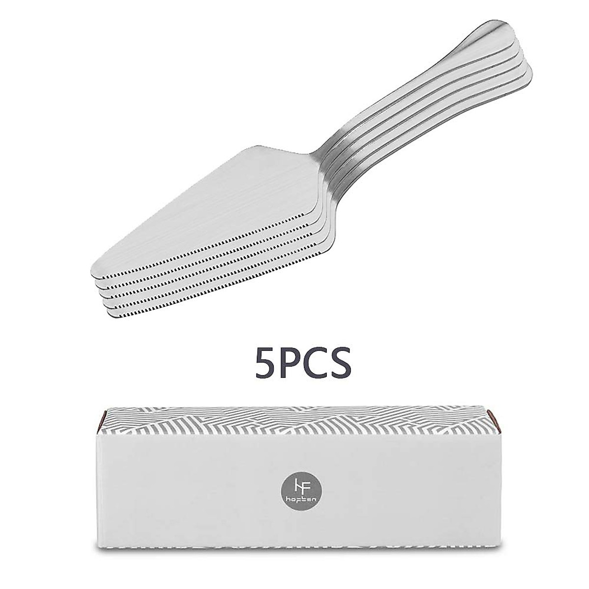Pie Server Stainless Steel, HOFTEN Cake Pie Pastry Server Set of 5, Professional Dessert Server For Cake Cheese Pie Pizza and more, Serrated Cake Knife （8.93inch Length)