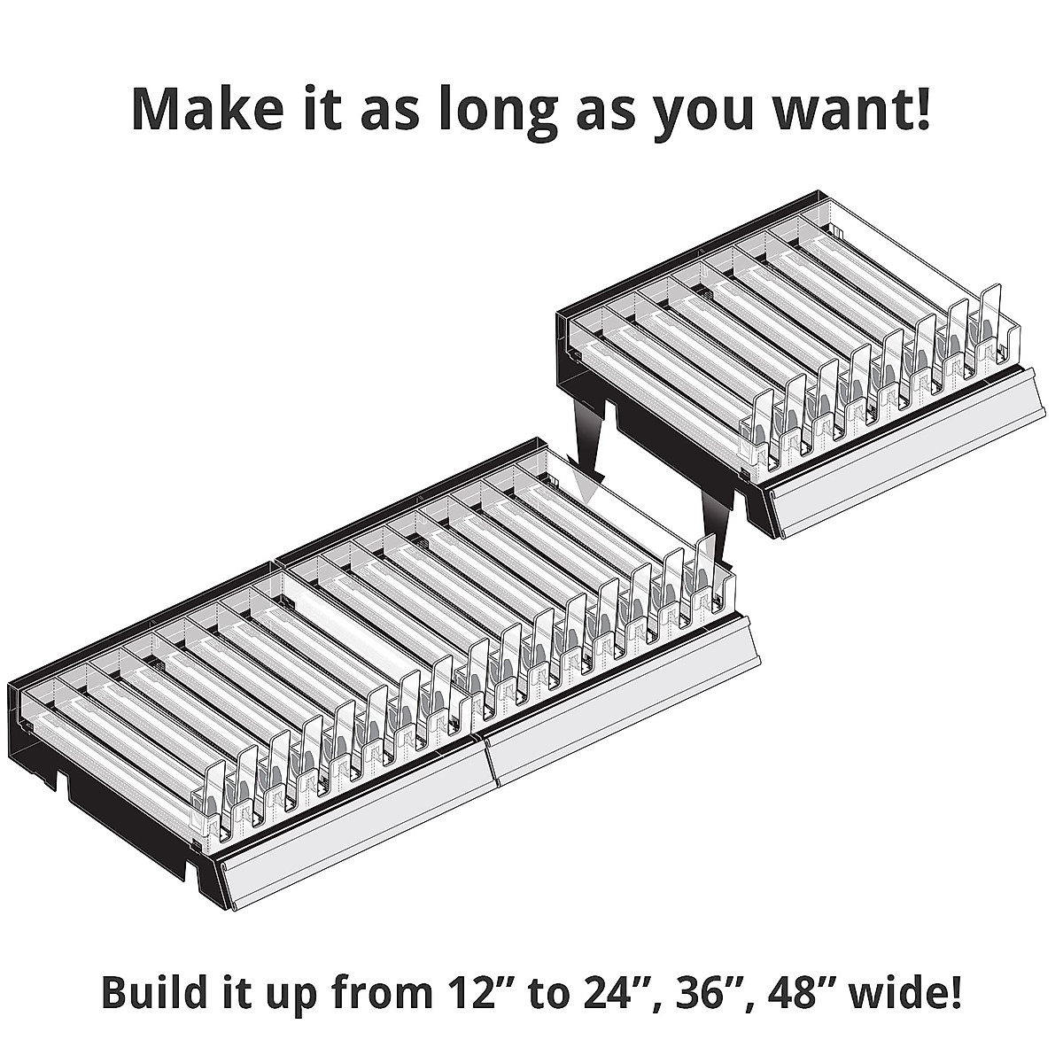 Azar Displays 225830-8COMP-BLK 8 Compartment Divider Bin Cosmetic Tray with Pushers - 8 Slots per Tray, 2-Pack, Black
