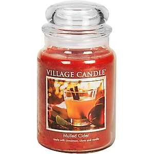 Village Candle Maple Butter Large Glass Apothecary Jar Scented Candle, 21.25 oz, Yellow & Mulled Cider Large Glass Apothecary Jar Scented Candle, 21.25 oz, Red