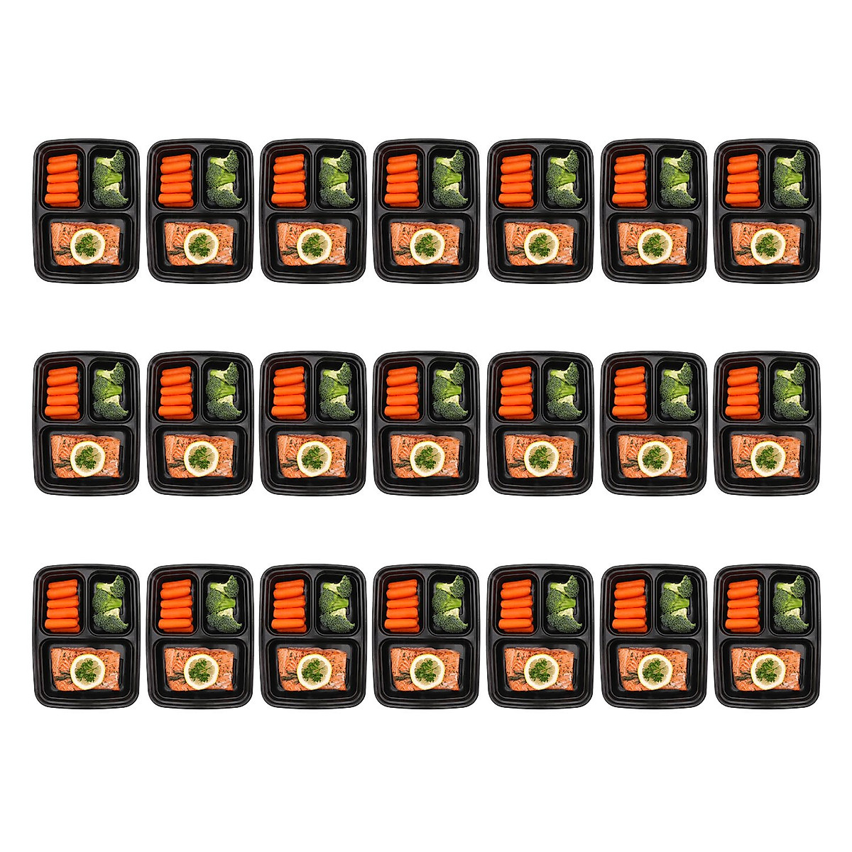 Freshware Meal Prep Containers Bento Boxes with Lids (21 Pack, 3 Compartment, 24 oz) and (15 Pack, 1 Compartment, 28 oz)