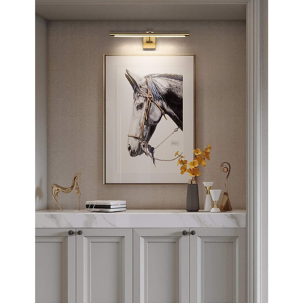 LED Picture Light Fixtures 24.4 Inches, Full Metal Artwork Wall Lamp with Single Swing Arm, 14W (70W Eqv.), Hardwire Connection, Non-Dimmable, 3000K Warm White, CRI80+, Golden-Like Brass Finish