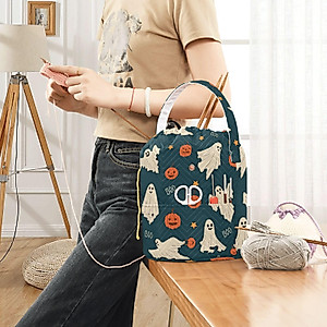 Aslsiy Yarn Bag Ghost Carry Pumpkin Basket Small Crochet Bag Halloween Knitting Project Bag for Yarns Crochet Accessories Gifts for Crocheter Knitter