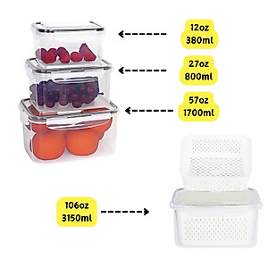4-Piece Leakproof Fresh Fruit Containers with Strainer Lid - Easy Open & Close Plastic Berry Containers for Fridge