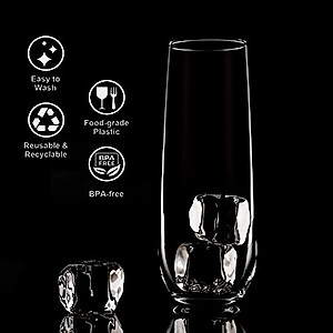 ROIMEE VONT 48 Pack Plastic Champagne Flutes Disposable 9 Oz Stemless Clear Plastic Champagne Glasses Plastic Mimosa Glasses with Gold Rim Unbreakable for Party Wedding Birthday (Heavy Duty)