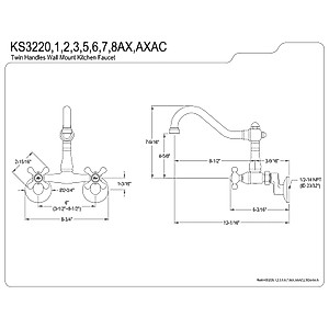 Kingston Brass KS3227AX Vintage 6" Adjustable Center Wall Mount Kitchen Faucet, Brushed Brass