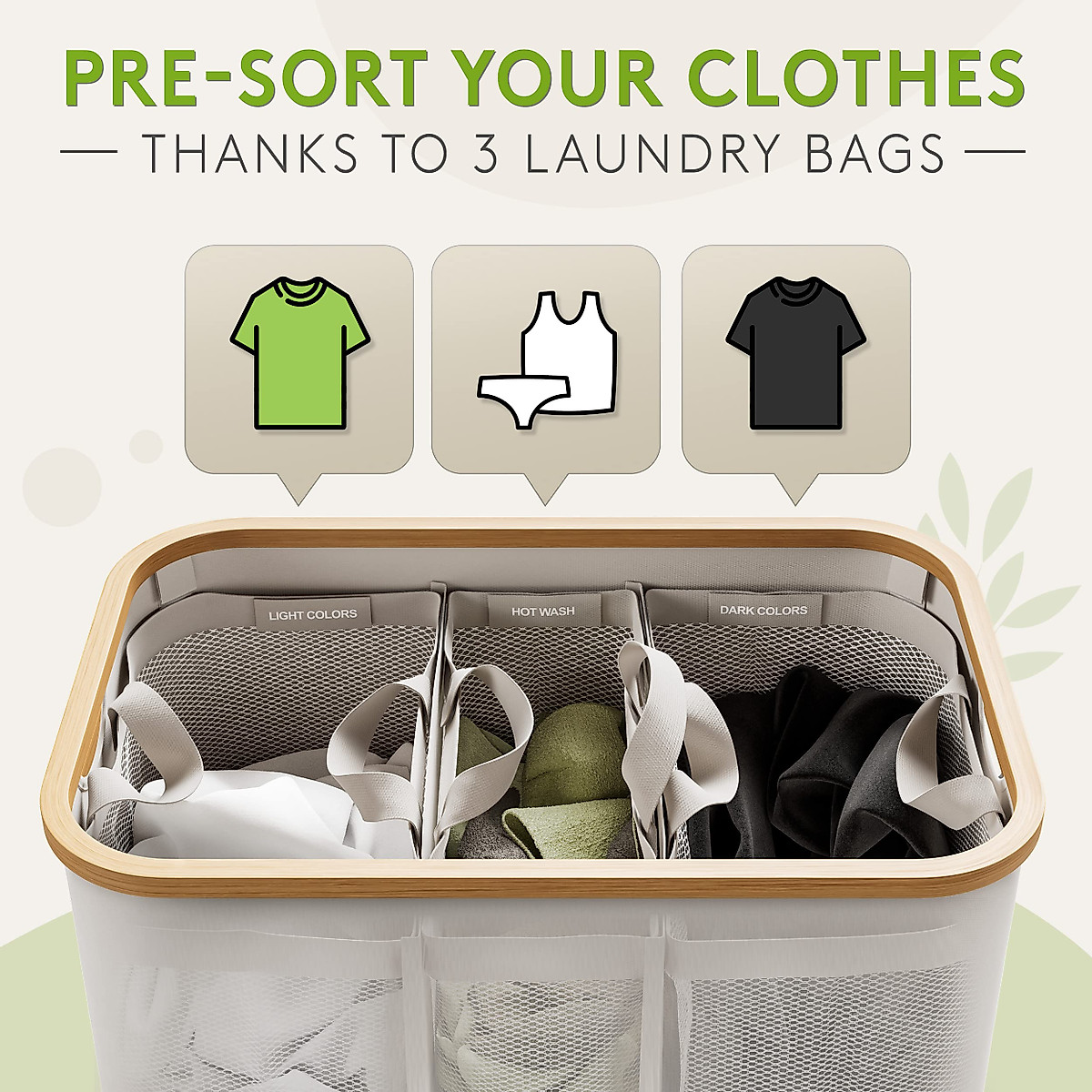 EDELFELD - Laundry Hamper with Lid [150L] - Collapsible Laundry Basket with Lid and 3 Sections - Large Hampers for Laundry with Removable Washing Bags - Freestanding Clothes Hampers for Laundry