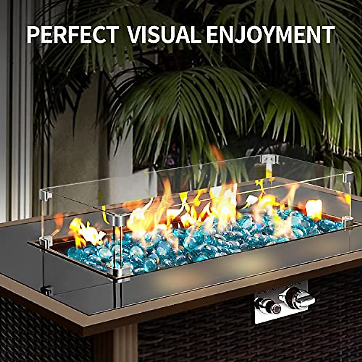 APROMISE Fire Glass for Fire Pit - 3/4 inch Fire Pit Glass Beads | Shiny Fire Glass for Propane/Gas Fire Pit and Fireplace | Flat Glass Marbles for Vase & Aquarium & Garden | 10lbs | Caribbean Blue