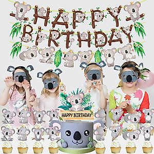 Koala Birthday Party Decorations with Cute Koala Happy Birthday Banner, Latex Balloons, Cake Cupcake Toppers for Koala Birthday Party Jungle Animal Party Supplies