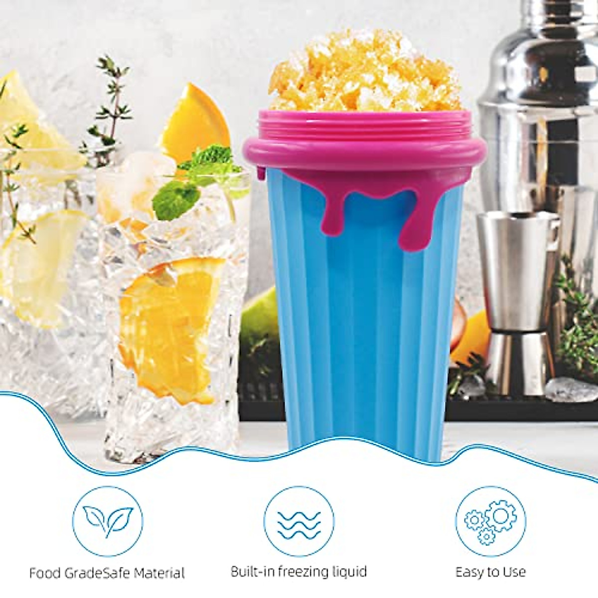 [Upgrade 500ML] Slushy Cup Slushy Maker Cup TIK TOK Frozen Magic Squeeze Cup - Quick Cool Slushy Milk Shake Ice Cream Smoothies Cup (500ml Blue)