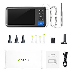 Digital Otoscope with 4.5 Inches Screen, Anykit 3.9mm Ear Camera with 6 LED Lights, 32GB Card, Ear Wax Removal Tool, Specula and 2500 mAh Rechargeable Battery, Supports Photo Snap and Video Recording