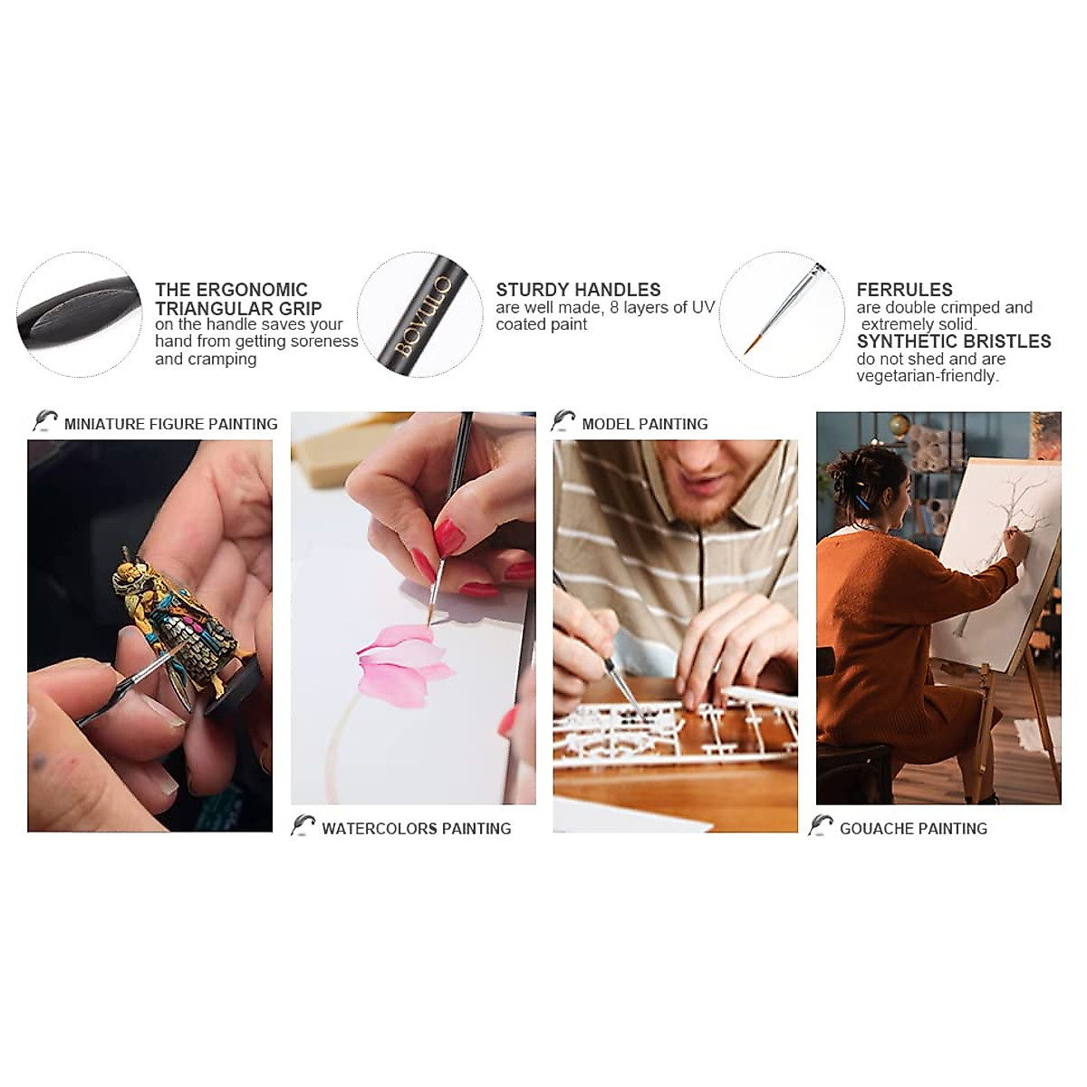 10PCS Detail Paint Brush Set - Durable Miniature Painting Brushes, Micro Paint Brushes for Warhammer 40k Miniature Figure, Model Painting, Fine Detailing, Art Painting by BOVULO