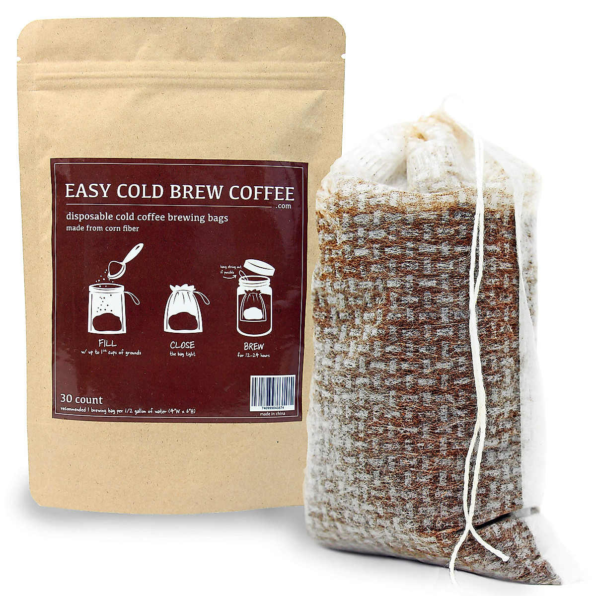 No Mess Cold Brew Coffee Filters - Easy, Single Use Filter Sock Packs, Disposable, Biodegradable Fine Mesh Brewing Bags for Concentrate, French/Cold Press Kit, Hot Tea in Mason Jar or Pitcher