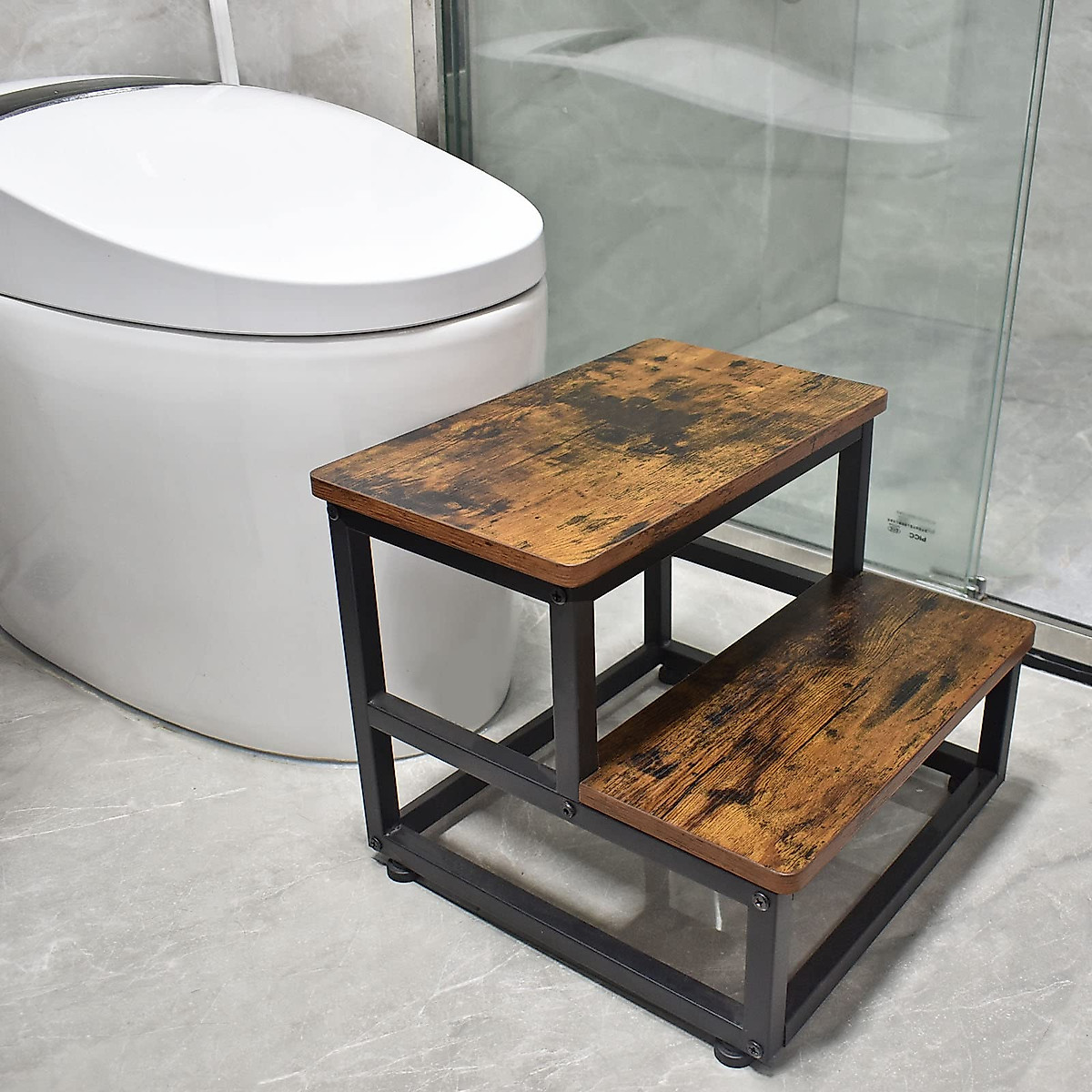 SZLHANJZ Step Stool, Multi Purpose Step Stools for Kids Adults, Round Corner Bed Step Stools for High Beds, Dog Steps Portable Stepping Stool for Bedroom Kitchen, Load 500 LB, Rustic