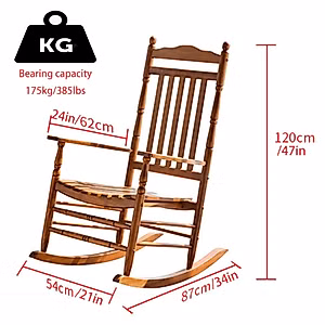 Outdoor Solid Wood Living Room Rocking Chairs, American Country Style Patio Chairs for Adults, Casual Summer Nordic Balcony Outside Furniture, Load-Bearing 175kg/385lbs