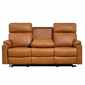 PALLOME Power Reclining Sofa, Electric 3-Seat Dual Recliner Sofa with USB Ports, Cup Holders, Wall Hugger Sofa & Couch for Living Room Home Theater Apartment RV (Brown)